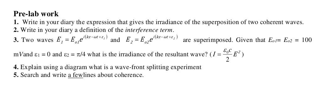 Solved Pre-lab work 1. Write in your diary the expression | Chegg.com