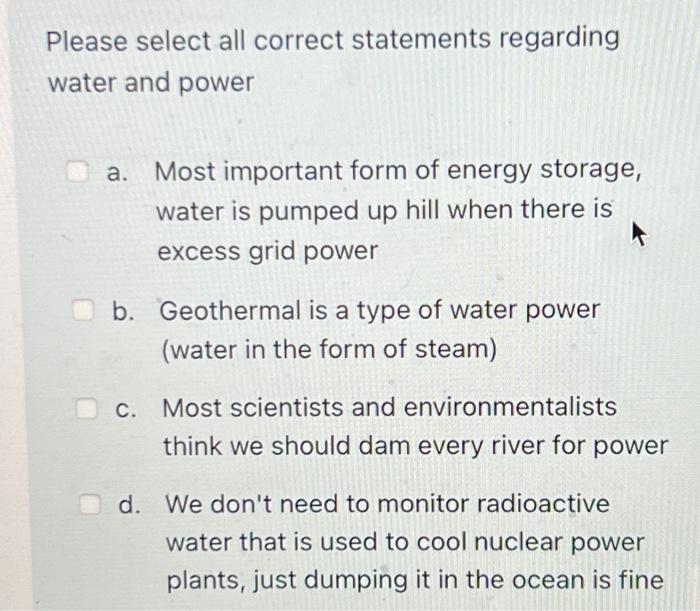 Solved Please select all correct statements regarding water | Chegg.com