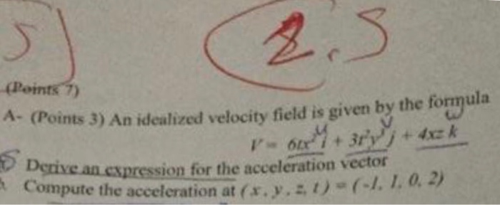 Solved (Points 7) A- (Points 3) An idealized velocity field | Chegg.com