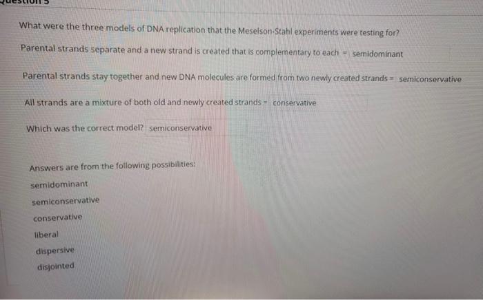 Solved What were the three models of DNA replication that | Chegg.com