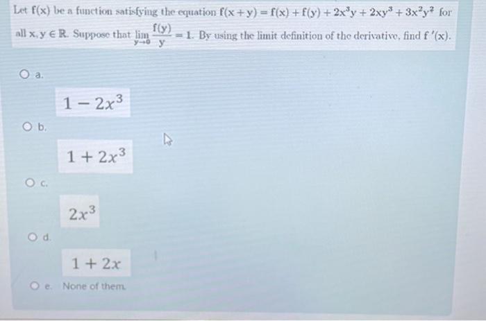 Solved Let f(x) be a function satisfying the equation | Chegg.com