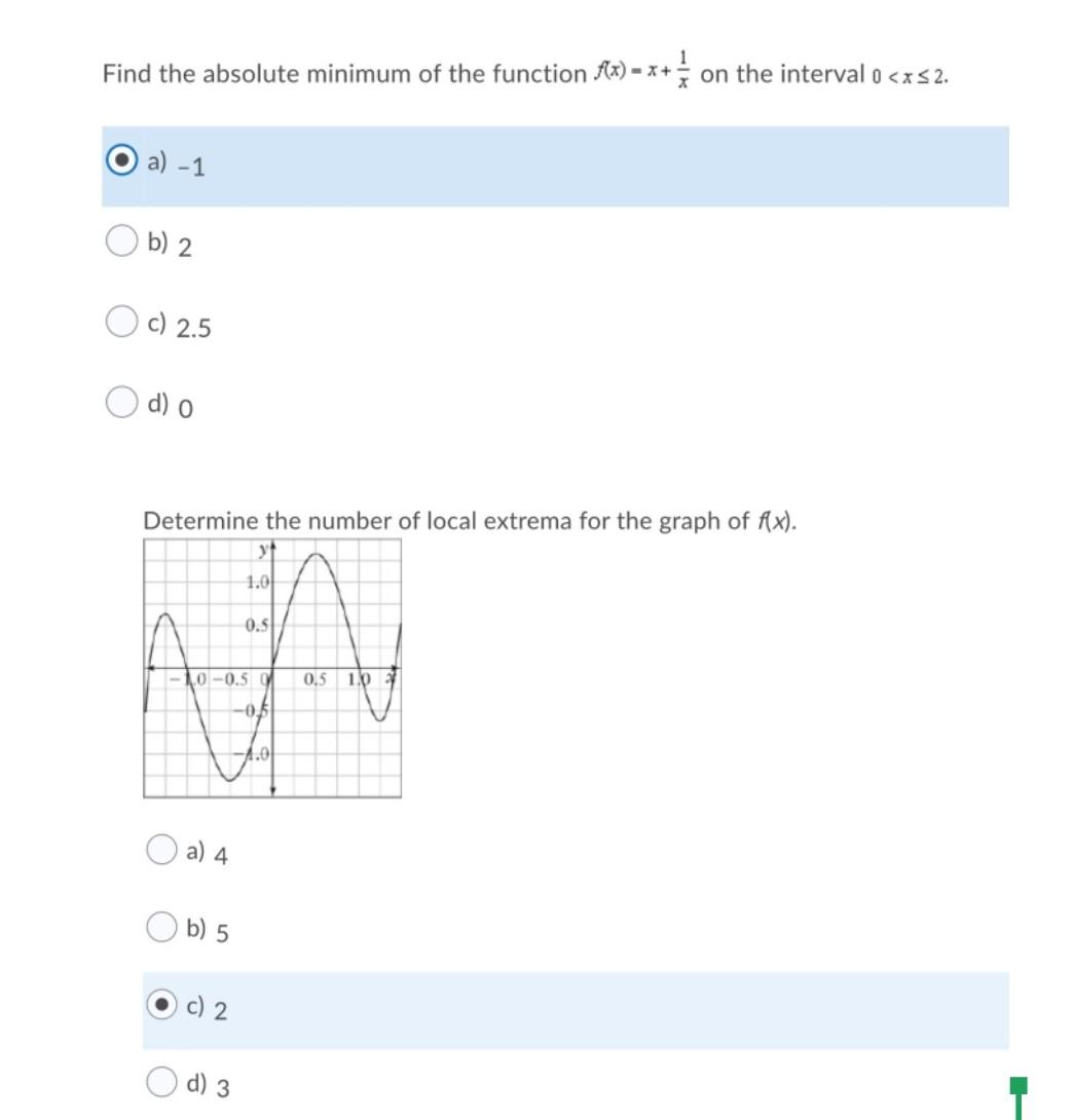 Solved Find The Absolute Minimum Of The Function Fx X 6672