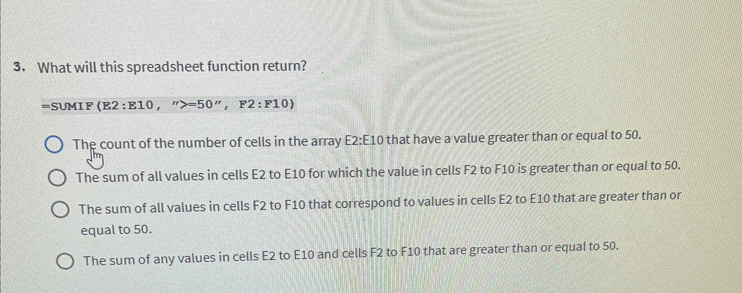 Solved What will this spreadsheet function | Chegg.com
