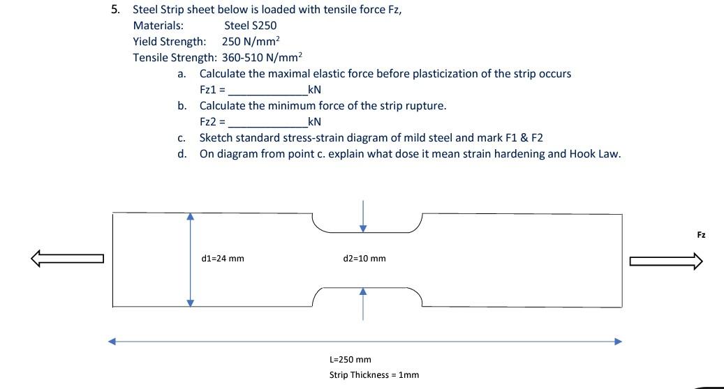 Solved 5. Steel Strip sheet below is loaded with tensile | Chegg.com