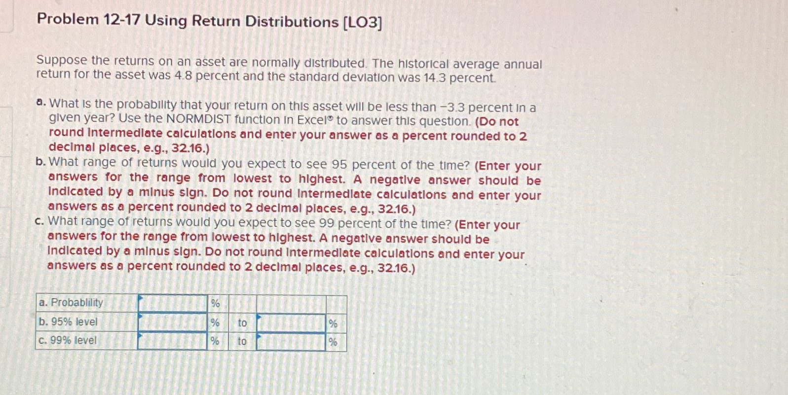 Problem 12-17 ﻿Using Return Distributions | Chegg.com