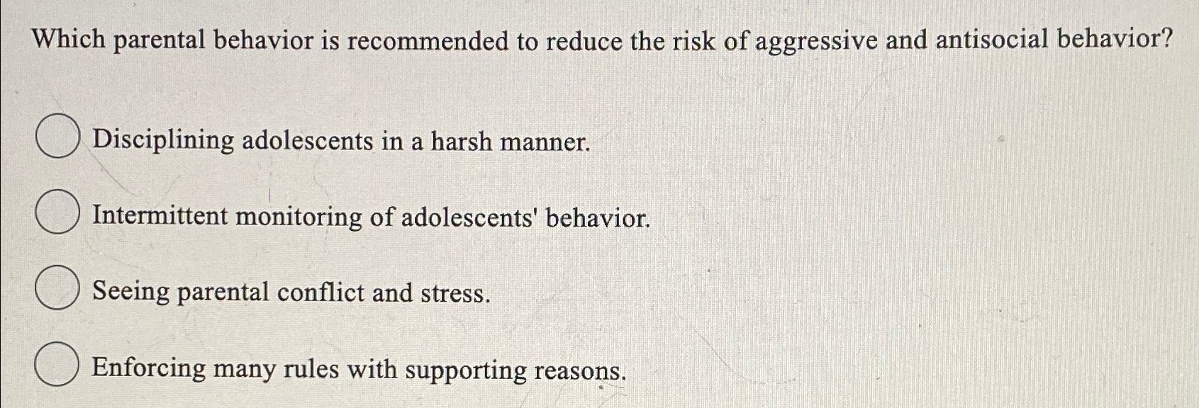 Solved Which parental behavior is recommended to reduce the | Chegg.com
