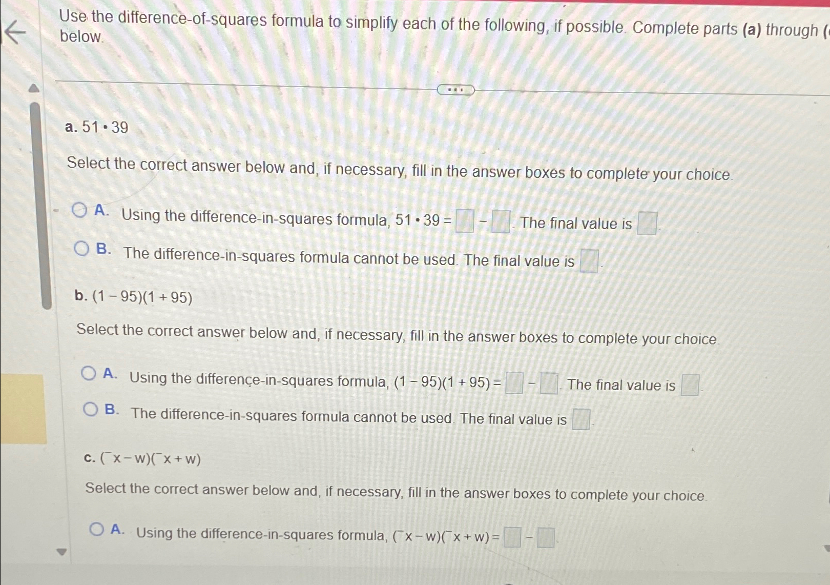 Solved Use the difference-of-squares formula to simplify | Chegg.com