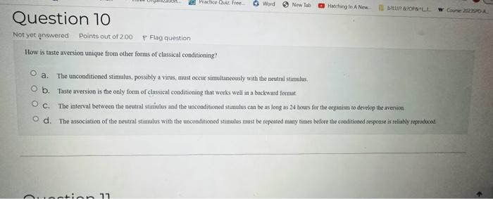 Solved How is taste aversion unique from other forms of | Chegg.com