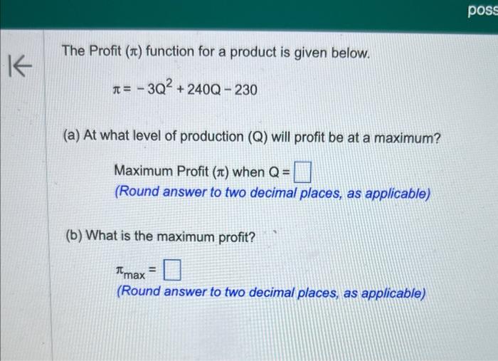 Solved The Profit (π) function for a product is given below. | Chegg.com