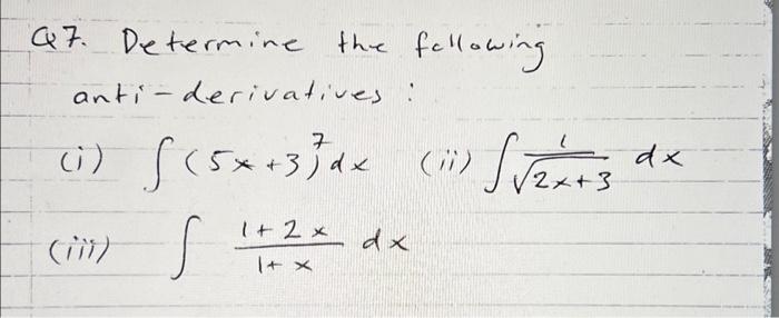 Solved Q7. Determine the following anti-derivatives : (i) S | Chegg.com