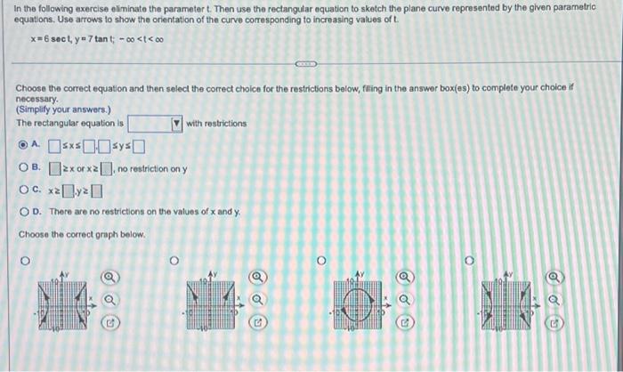 In the following exercise eliminate the parameter t. | Chegg.com
