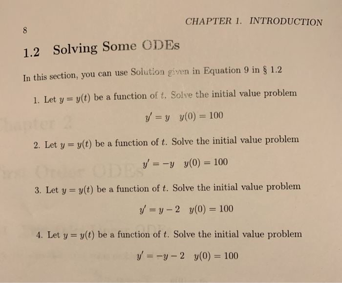 Solved CHAPTER 1. INTRODUCTION 1.2 Solving Some ODES In this | Chegg.com