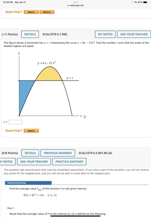 Solved The figure shows a horizontal line y=c intersecting | Chegg.com