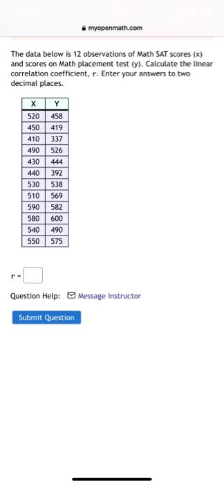 Solved The data below is 12 observations of Math SAT scores | Chegg.com