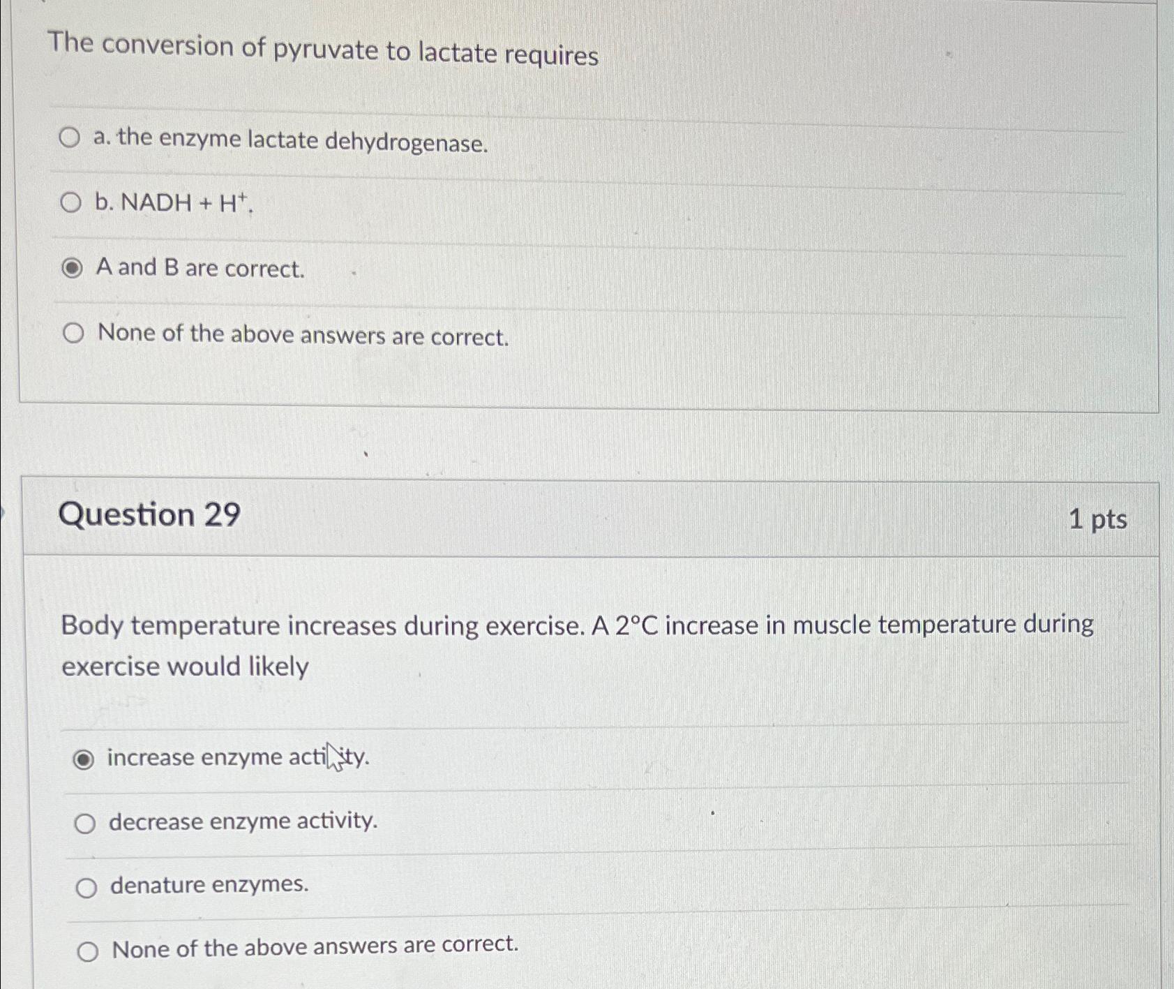 Solved The conversion of pyruvate to lactate requiresa. ﻿the | Chegg.com