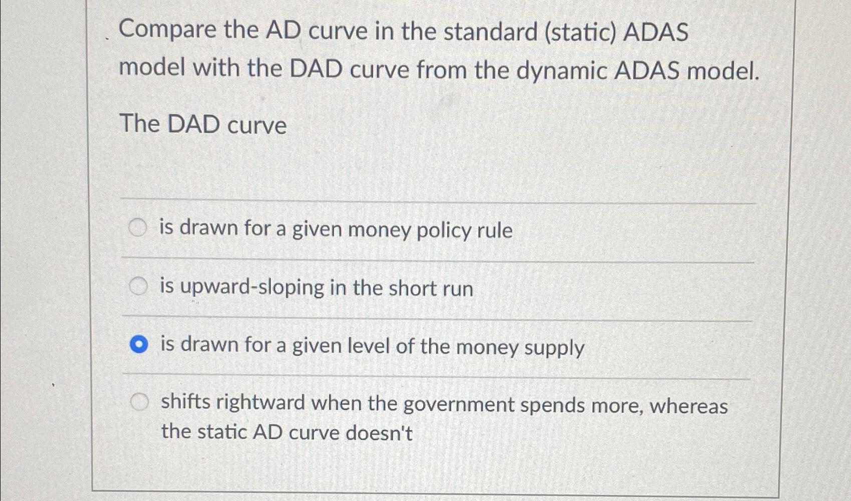 Solved Compare the AD curve in the standard (static) ﻿ADAS | Chegg.com