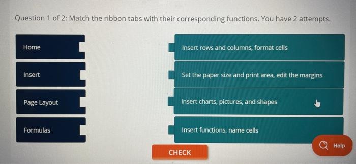 Solved Question 1 of 2: Match the ribbon tabs with their | Chegg.com