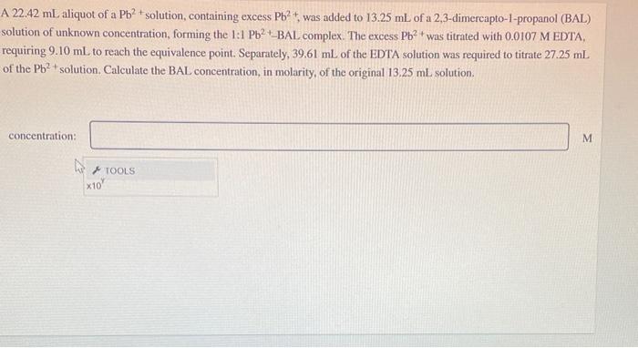 Solved A 22.42 mL aliquot of a Pb2+ solution, containing | Chegg.com