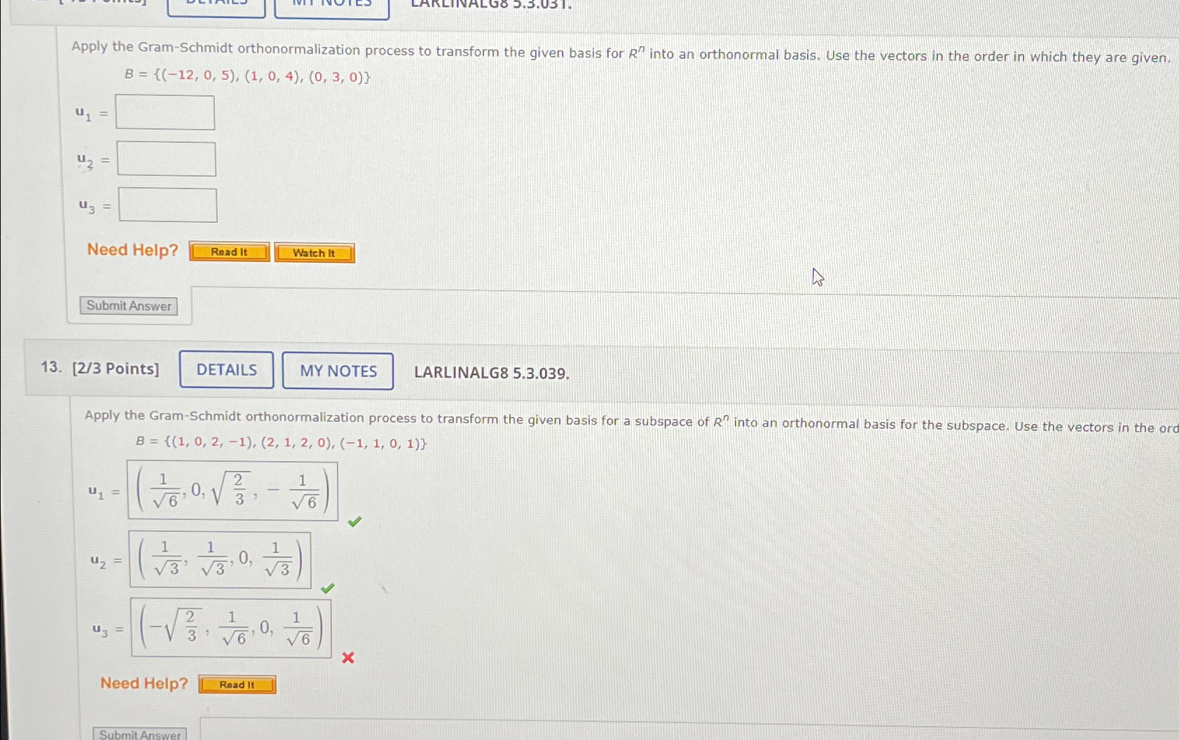 Solved Apply the Gram-Schmidt orthonormalization process to | Chegg.com