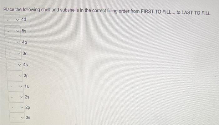 Solved Place the following shell and subshells in the | Chegg.com