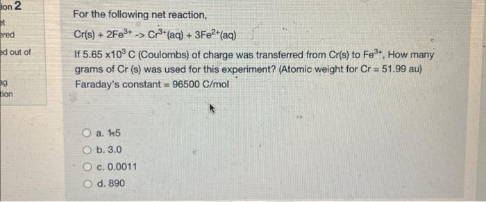 Solved For the following net reaction, | Chegg.com