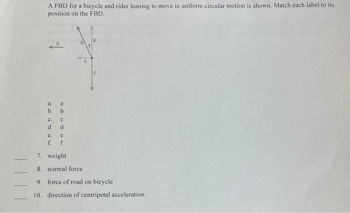 Solved A FBD for a bicycle and rider leaning to move in | Chegg.com