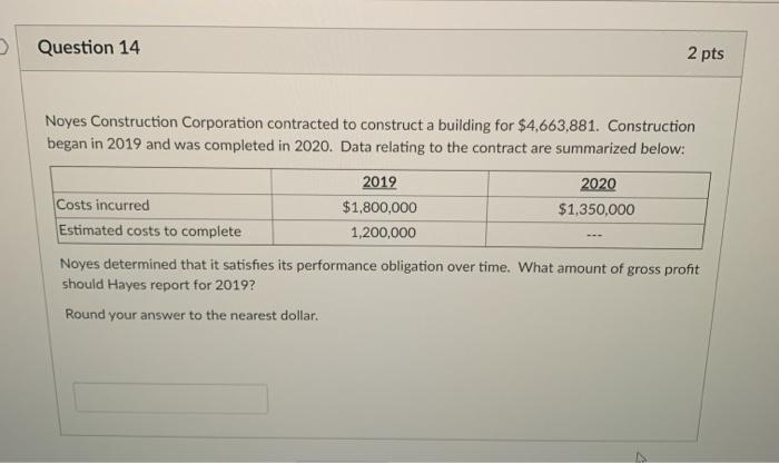 Solved >> Question 14 2 pts Noyes Construction Corporation | Chegg.com
