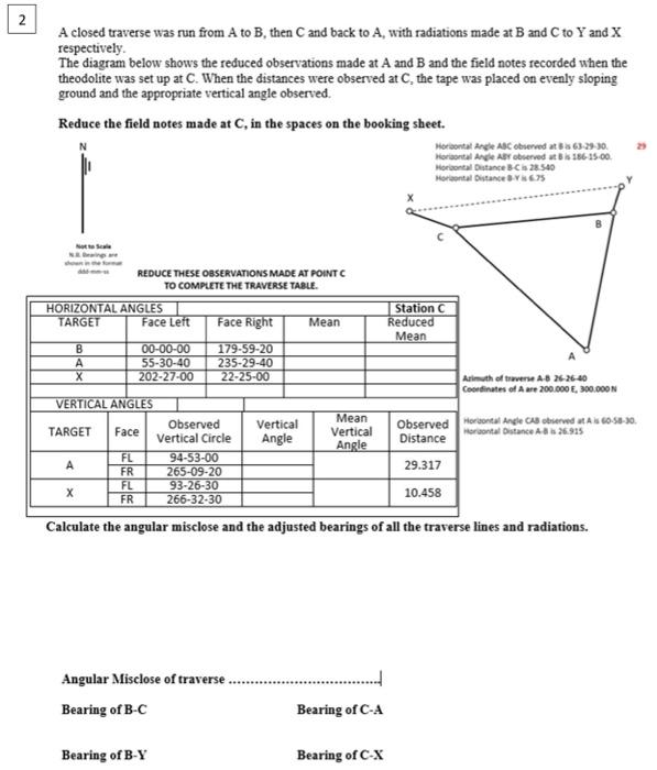 A closed traverse was run from A to B, then C and | Chegg.com
