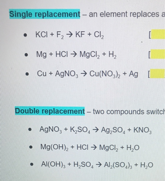 Solved Single replacement - an element replaces a . KCI + F2 | Chegg.com