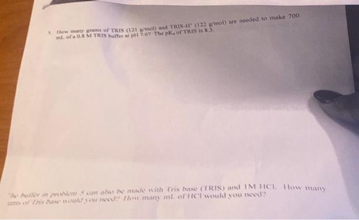 Solved 4. How many grams of TRIS (121 g mon) and TRIS-11' | Chegg.com