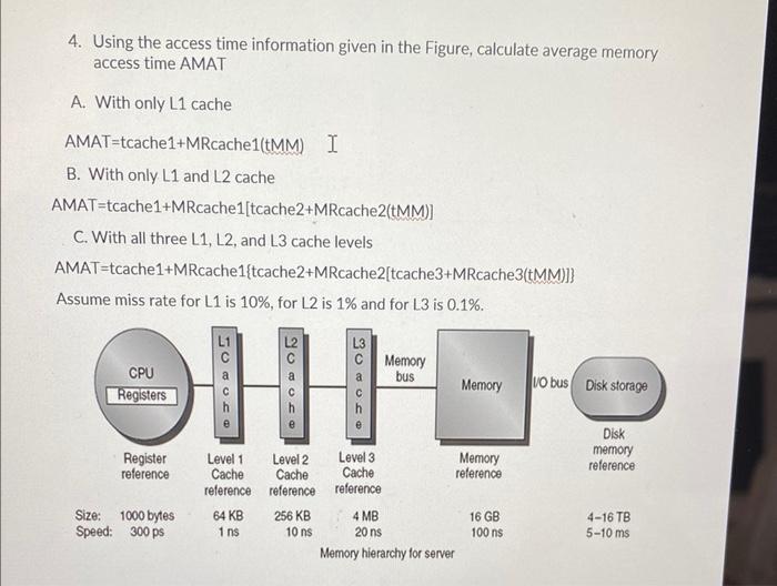 Solved 4. Using the access time information given in the | Chegg.com