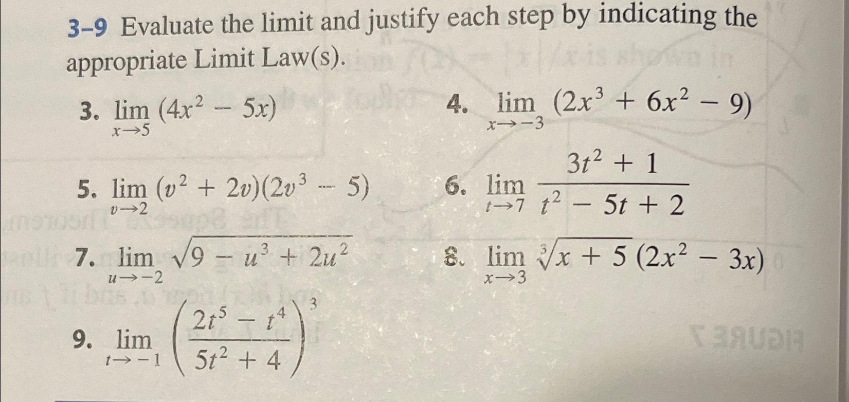 Solved ONLY problem 9!! 3-9 ﻿Evaluate the limit and justify | Chegg.com