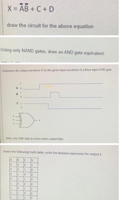 Solved X=AˉBˉ+C+D draw the circuit for the above equation | Chegg.com