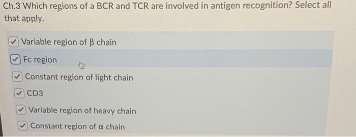 Solved Ch.3 Which regions of a BCR and TCR are involved in | Chegg.com