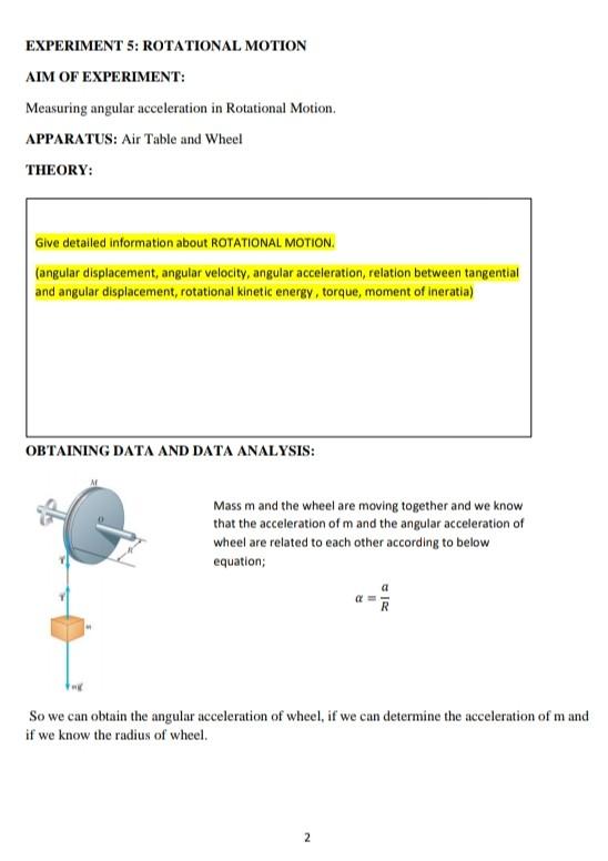 Solved EXPERIMENT 5: ROTATIONAL MOTION AIM OF EXPERIMENT: | Chegg.com