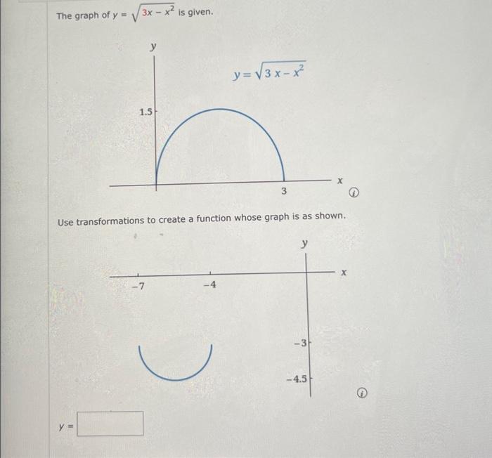 Solved The graph of y = 3x - x² is given. y = y 1.5 -7 Use | Chegg.com