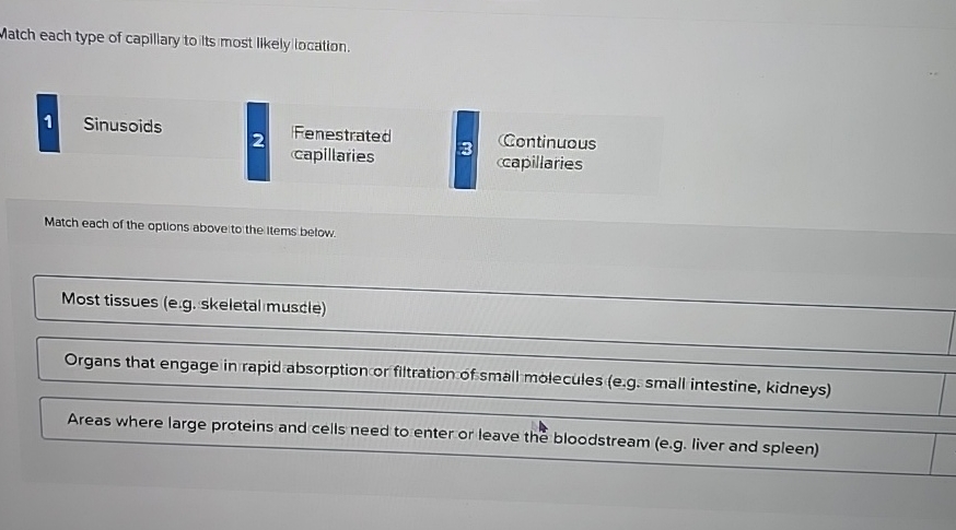 Solved Match each type of capillary to its most likely | Chegg.com