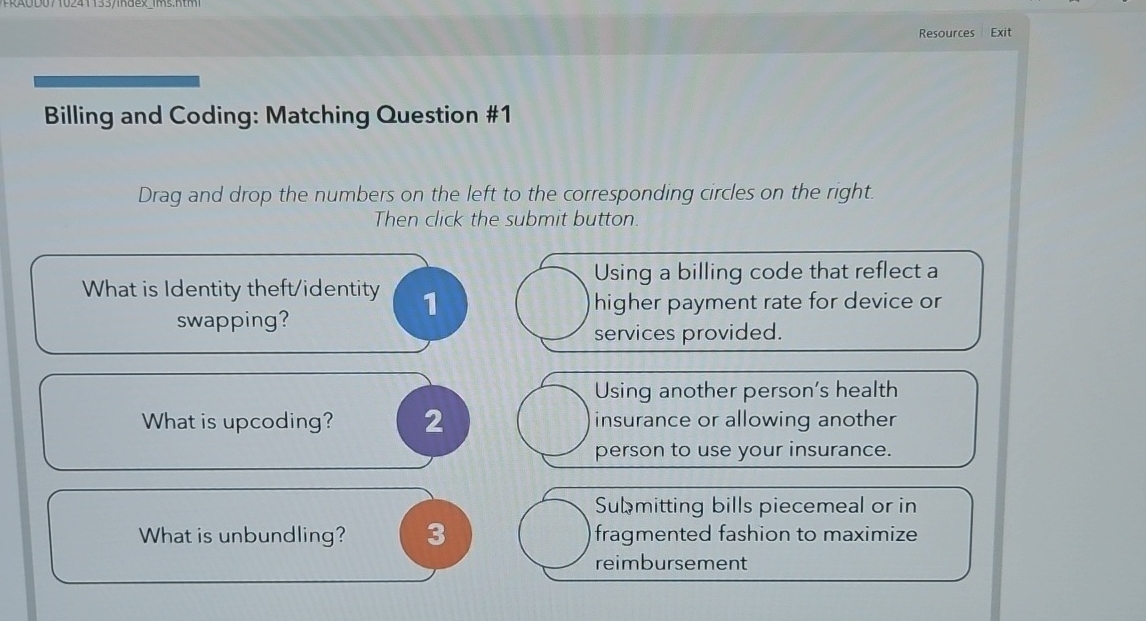 Solved ResourcesExitBilling and Coding: Matching Question | Chegg.com