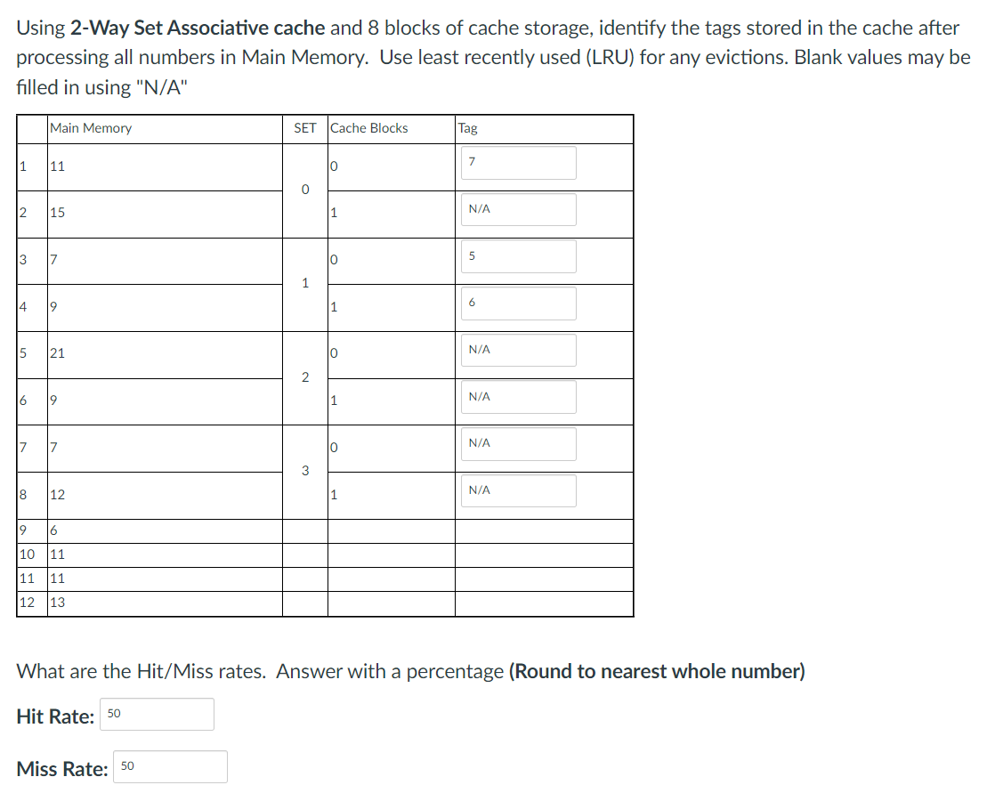 Solved Using 2-Way Set Associative cache and 8 ﻿blocks of | Chegg.com
