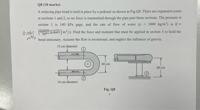Solved Q8 (10 marks) A reducing pipe bend is held in place | Chegg.com