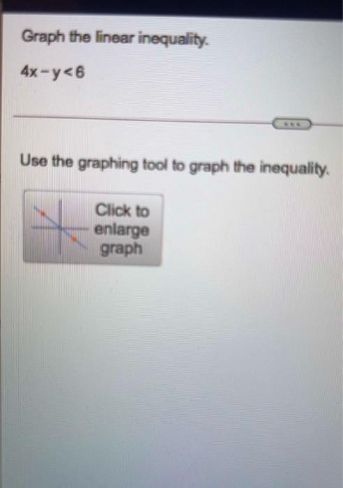 Solved Graph the linear inequality. 4x-y-6 Use the graphing | Chegg.com
