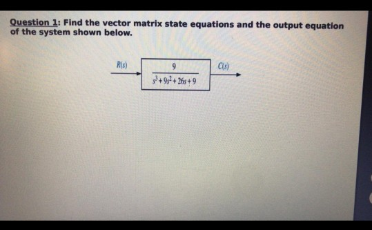 Solved Question 1: Find the vector matrix state equations | Chegg.com