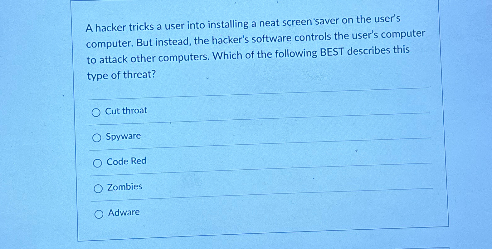 Solved A hacker tricks a user into installing a neat screen | Chegg.com