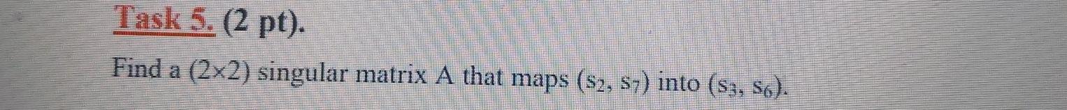 Solved Task 5. (2 pt). Find a (2x2) singular matrix A that | Chegg.com