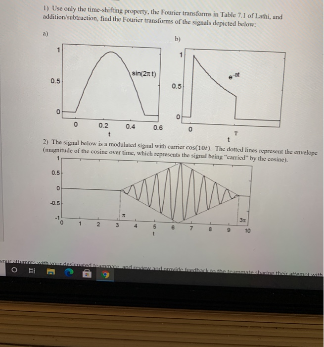 1) Use only the time-shifting property, the Fourier | Chegg.com