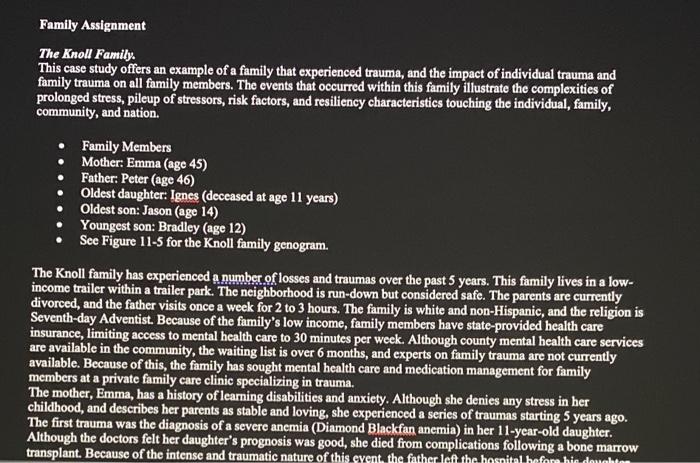 Family Assignment The Knoll Family This case study | Chegg.com