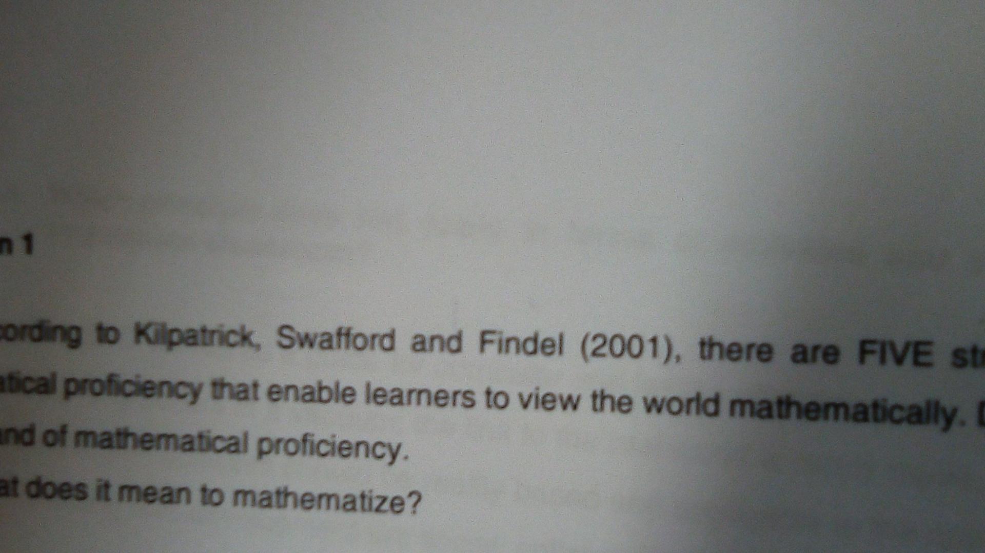 n1 cording to Kilpatrick, Swafford and Findel (2001), | Chegg.com