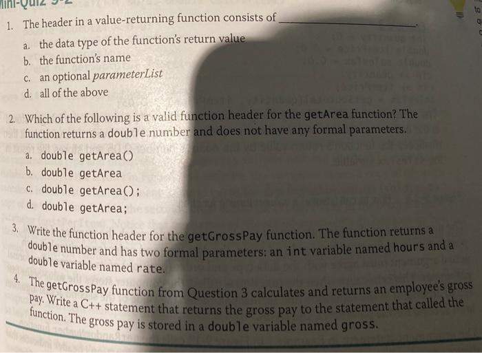 Solved 4. The getGrossPay function from Question 3 | Chegg.com