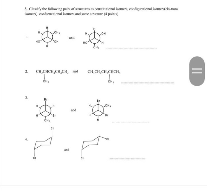 Solved 3. Classify the following pairs of structures as | Chegg.com