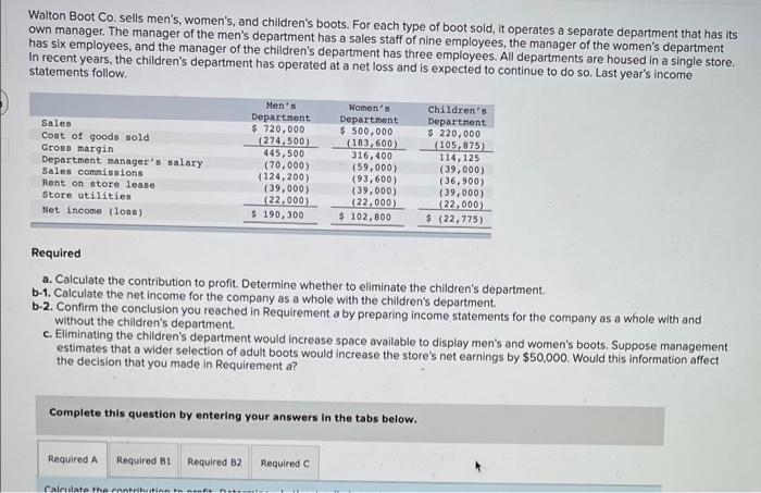 Solved Walton Boot Co. sells men's, women's, and children's | Chegg.com